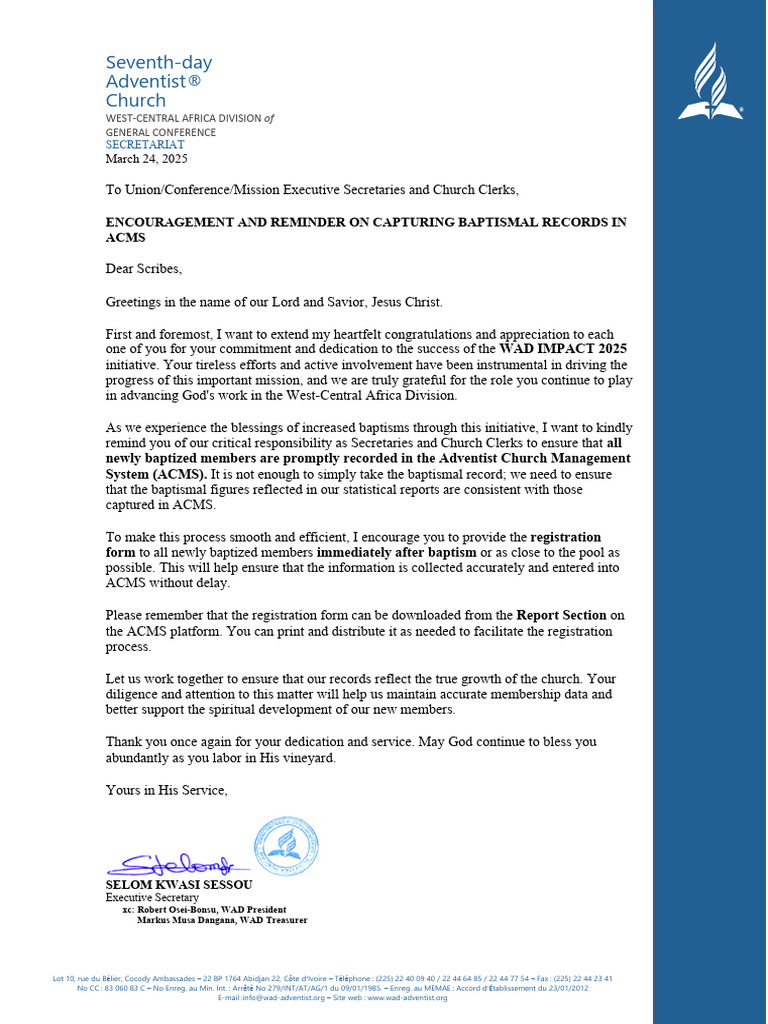 Reminder on Baptismal Records in ACMS | PDF | Baptism | Christian Movements