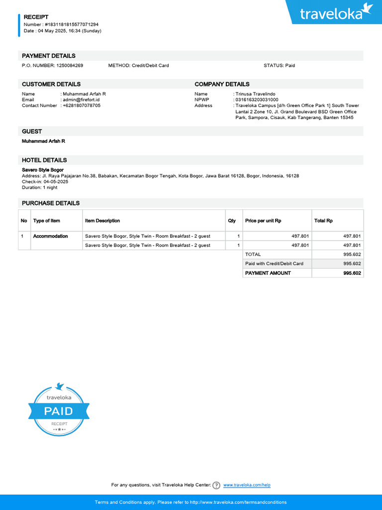 TRAVELOKA Booking ID | PDF