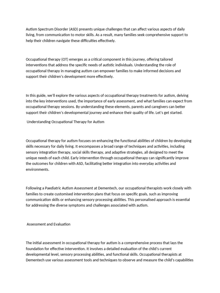 Occupational Therapy for Autism Explained | PDF | Occupational Therapy ...
