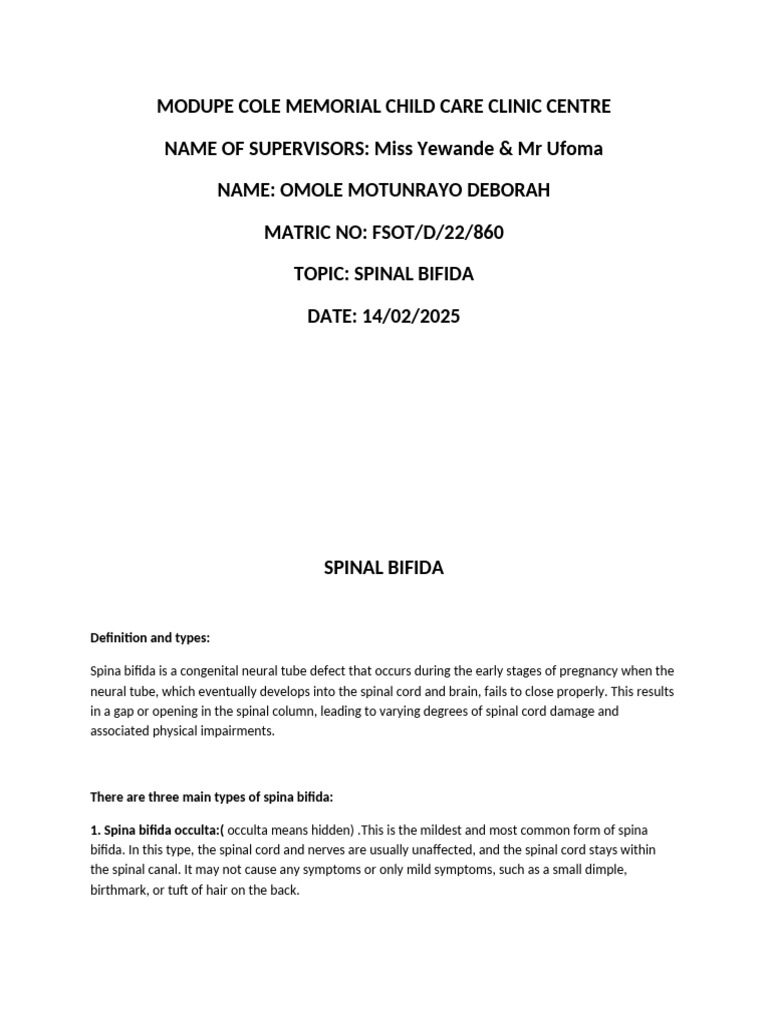 Understanding Spina Bifida: Types & Care | PDF | Occupational Therapy ...