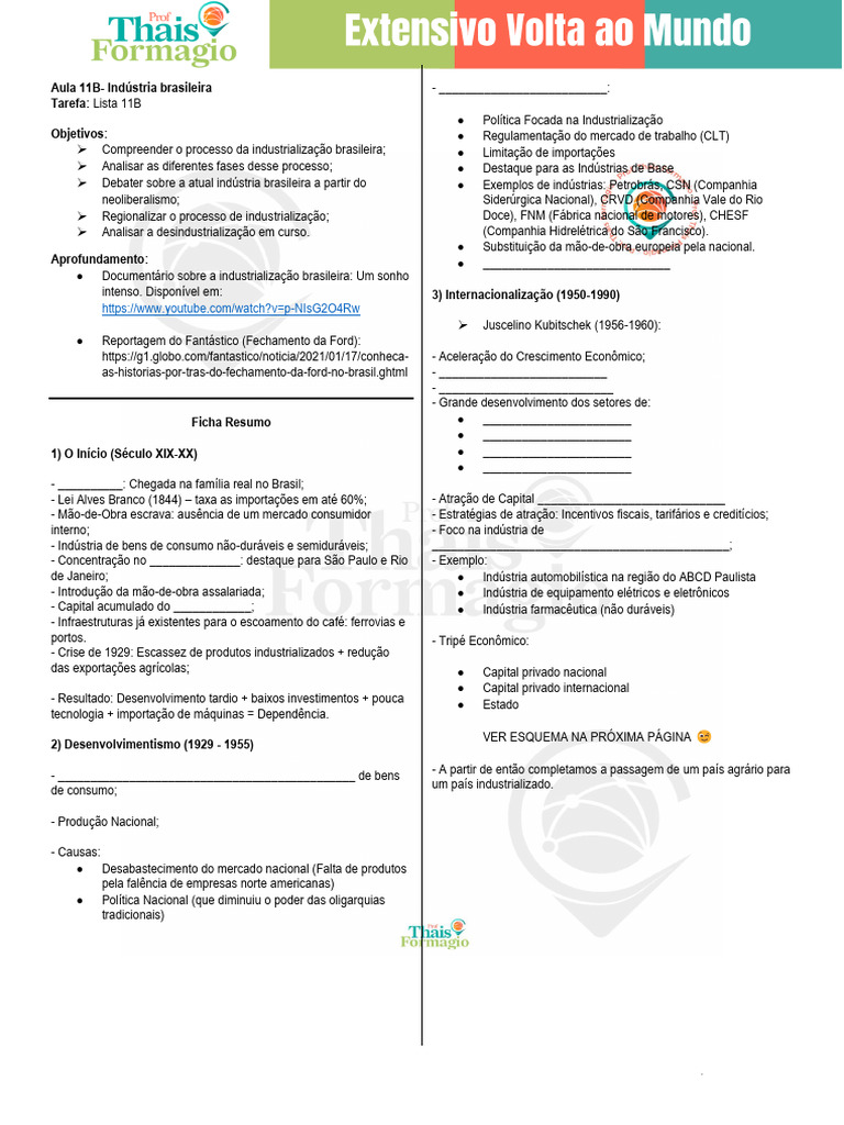 Aula 11B - Indústria Brasileira | PDF | Capital (economia) | Economia