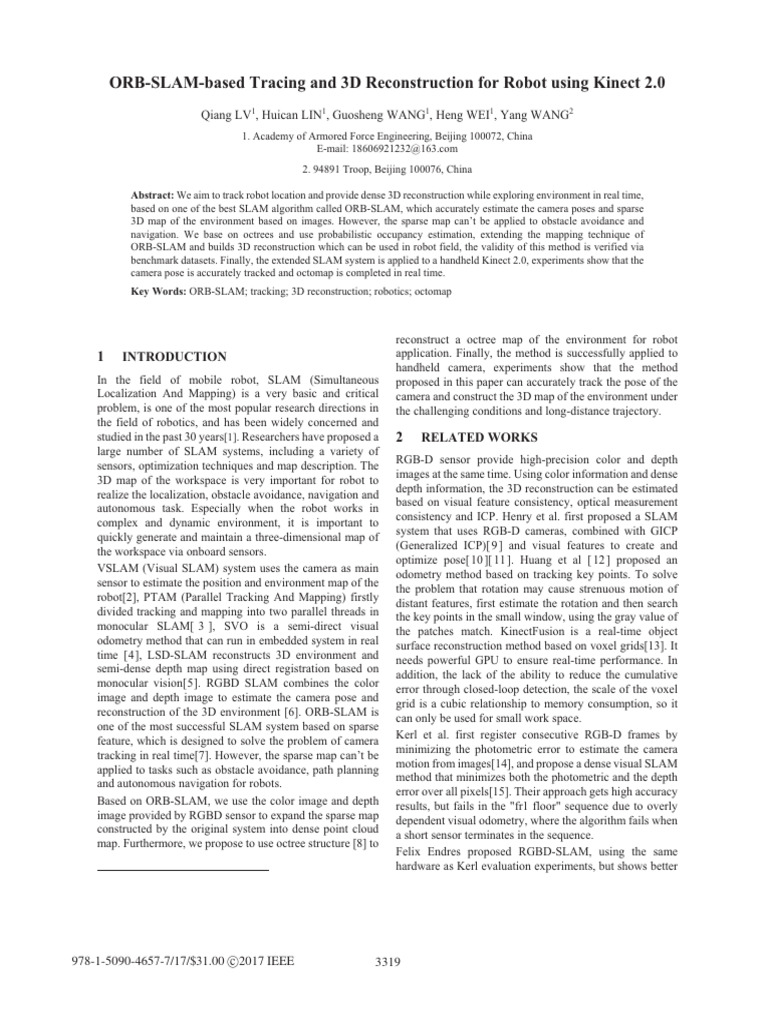 ORB-SLAM-based Tracing and 3D Reconstruction For Robot Using Kinect 2.0 | PDF | Applied ...
