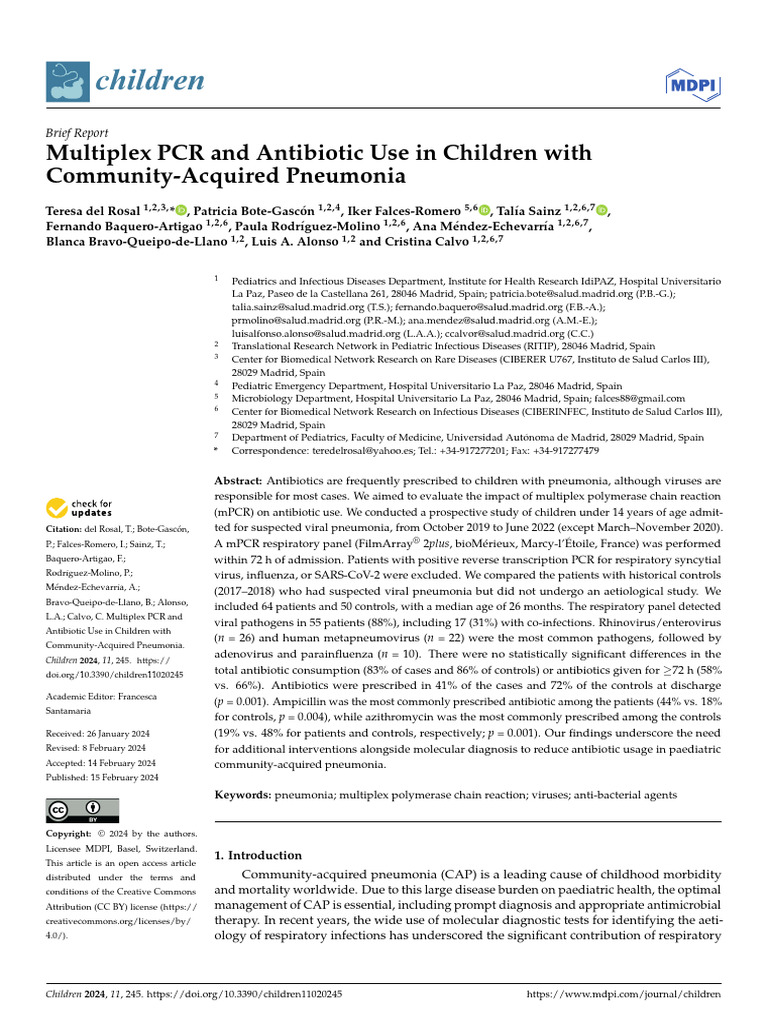 Multiplex PCR and Antibiotic Use in Children With 2024 | PDF ...