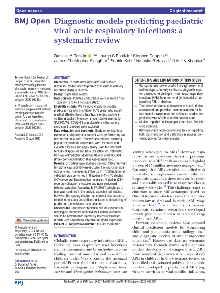 Diagnostic Models Predicting Paediatric 2023 | PDF | Systematic Review ...