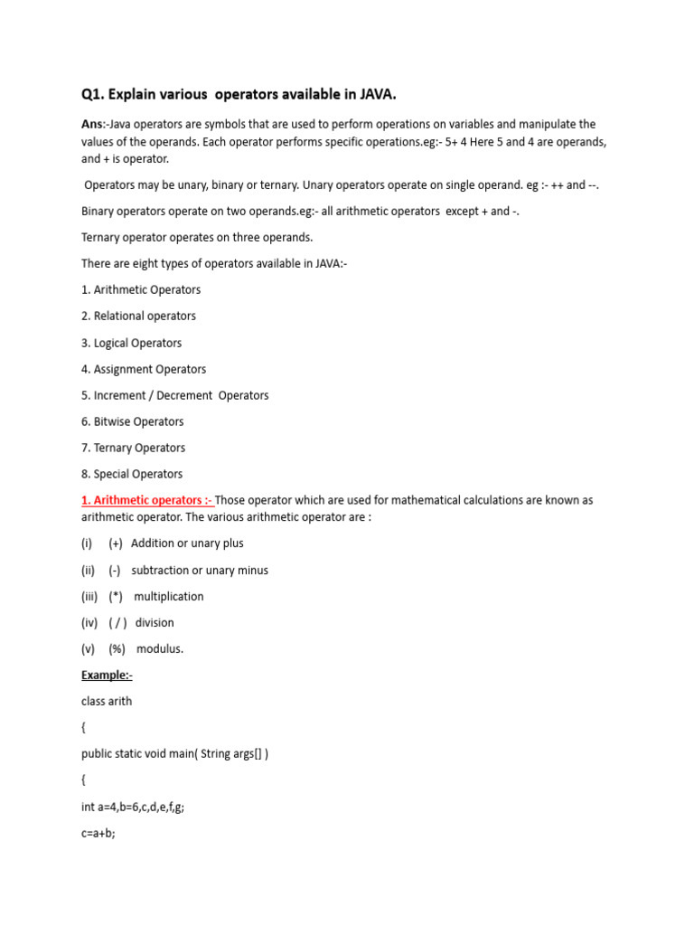 Operator in JAVA.docx - Google Docs | PDF | Computer Programming | Arithmetic
