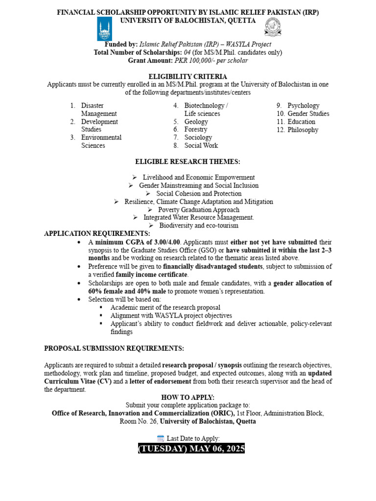 Advertisement Financial scholarship opportunity by Islamic relief ...