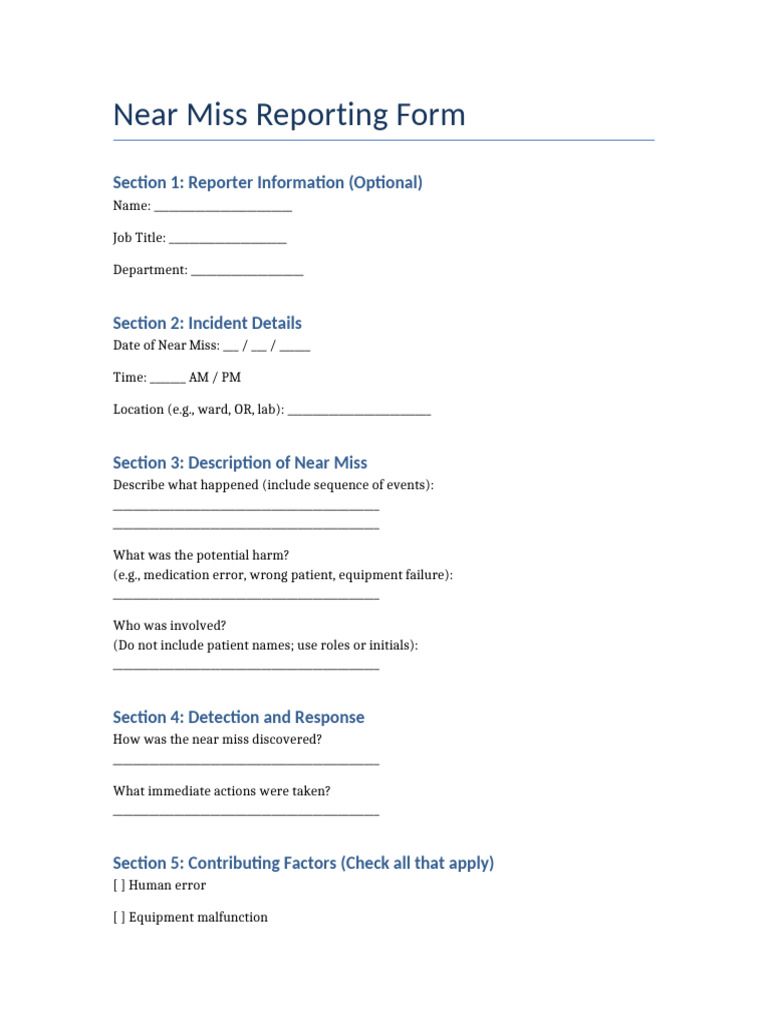 Near Miss Reporting Form | PDF