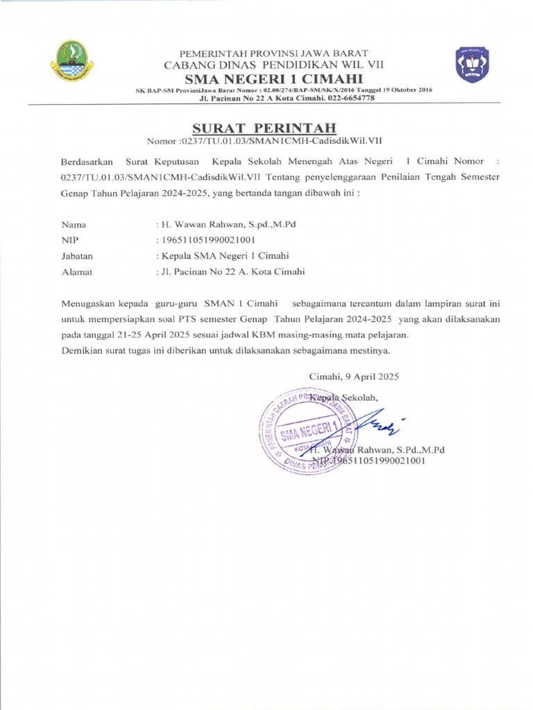 Surat Perintah PTS | PDF