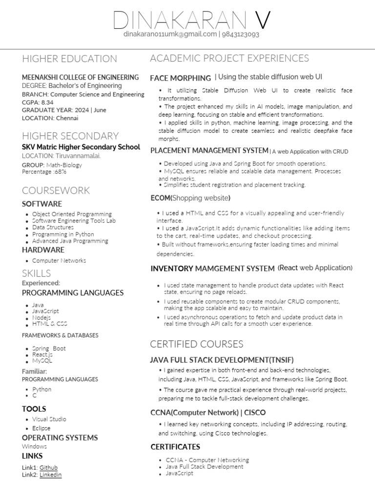 Dinakaran Resume | PDF | World Wide Web | Internet & Web