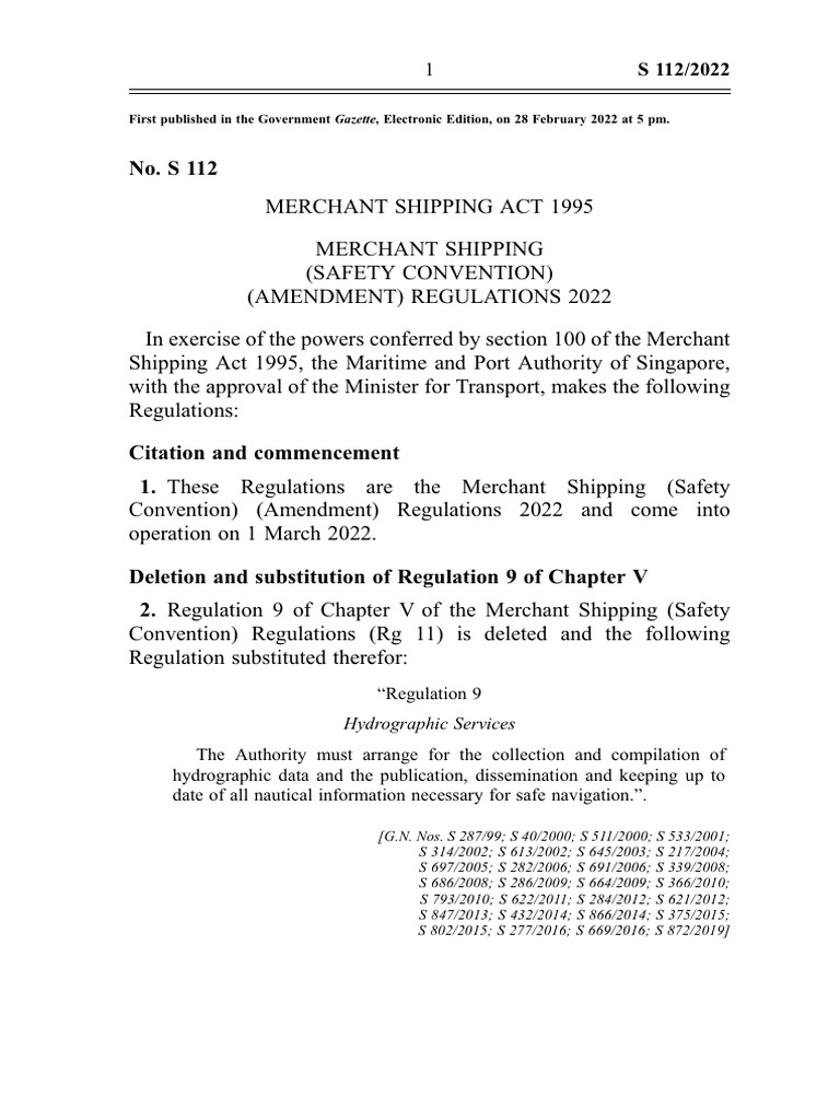 Merchant Shipping (Safety Convention) (Amendment) | PDF