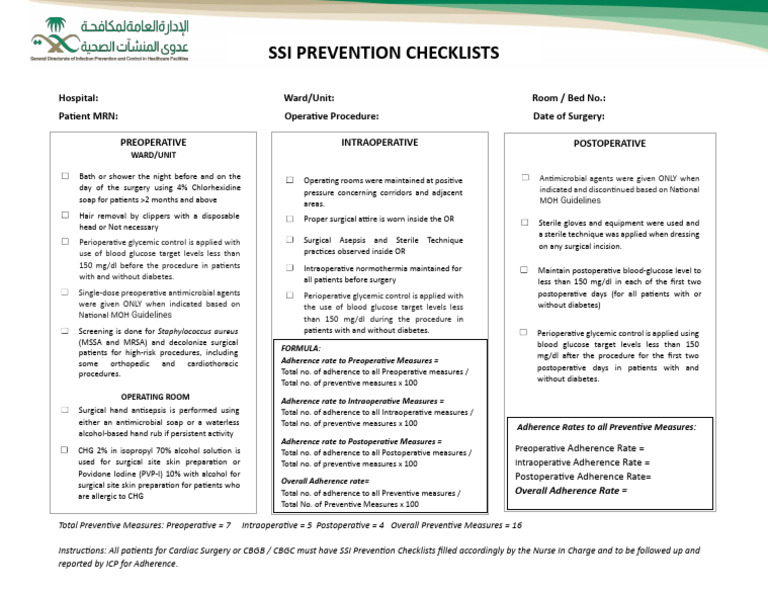 SSI Prevention Checklists - Docx Revised | PDF | Perioperative | Surgery