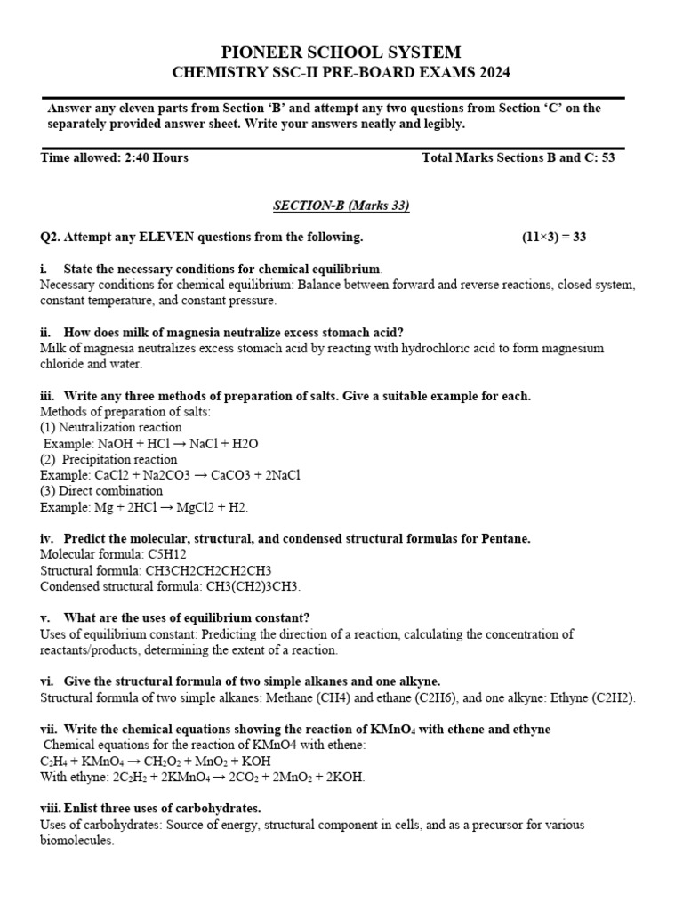 KEY 10th Grade Chemistry Exam Pre Board | PDF | Hydroxide | Chemical ...