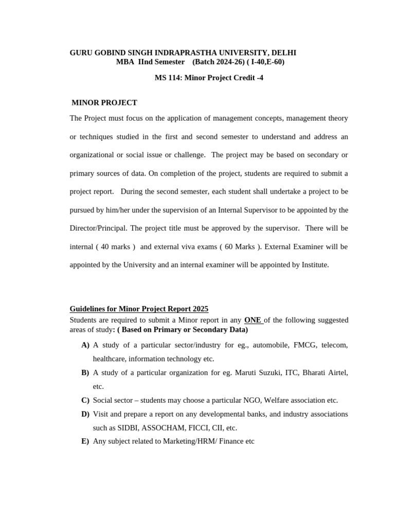 MS 114 Minor project guidelines MBA II SEM | PDF | Bookbinding | Data