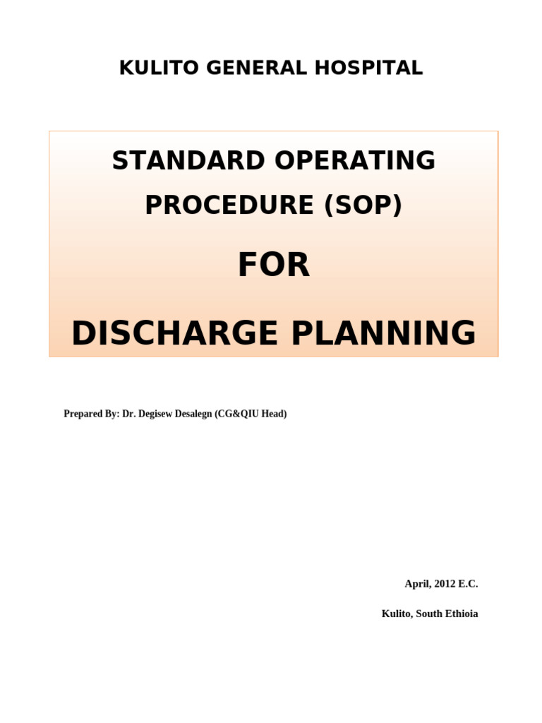 SOP For Discharge Planing | PDF | Patient | Hospital
