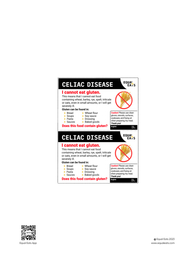 English Celiac Disease Printable Card | PDF