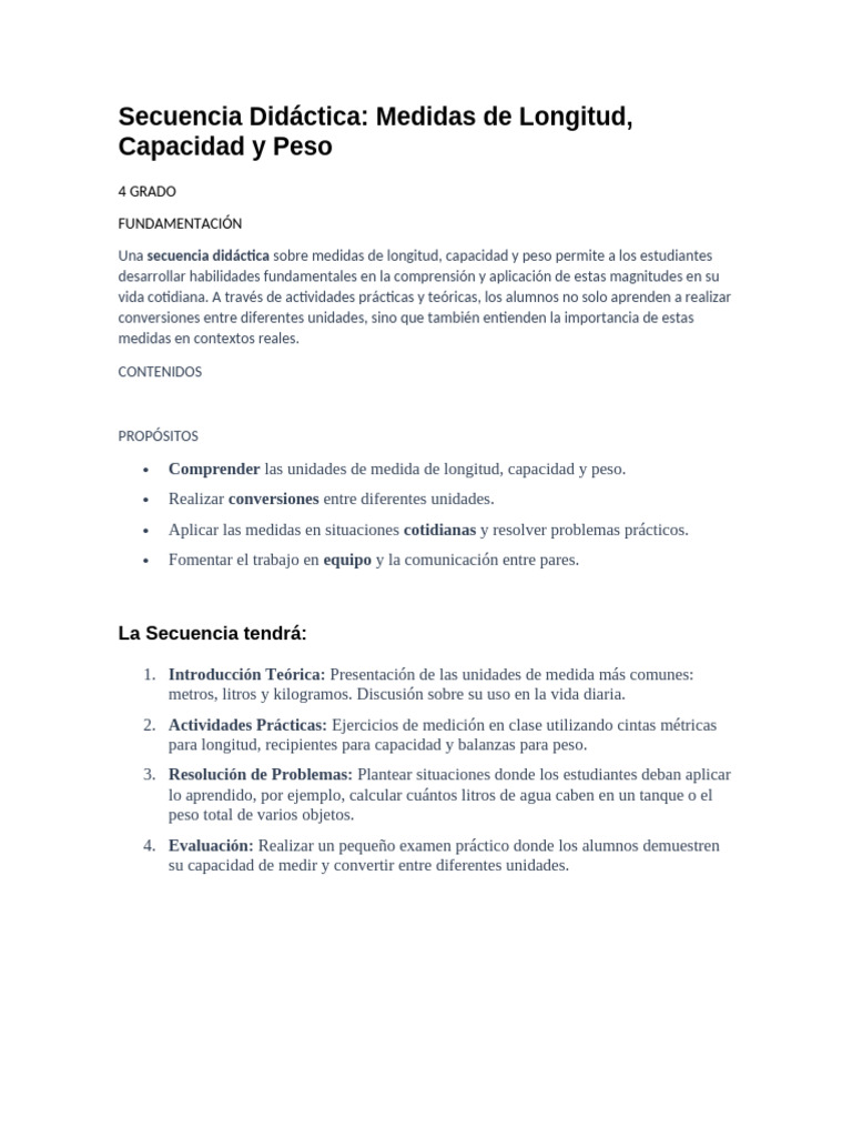 Secuencia Didáctica MEDIDA 4 GRADO | PDF | Medición | Longitud