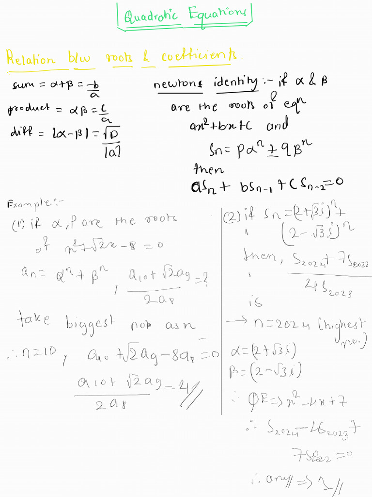 Quadratic Revision Notes - 250318 - 230455 | PDF