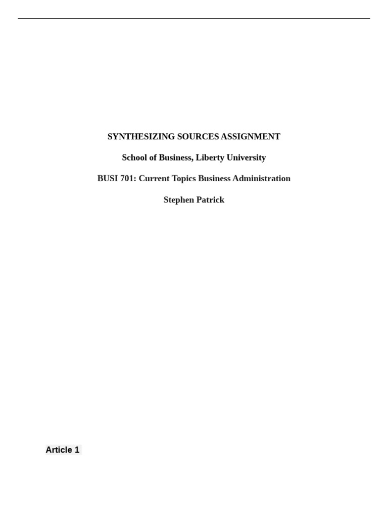 Synthesizing Sources Assignment | PDF | Transformational Leadership ...