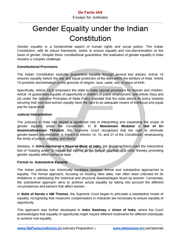 Gender Equality Under The Indian Constitution | PDF | Gender Studies ...