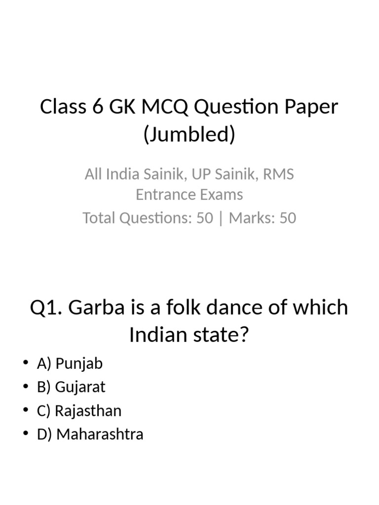 Class 6 GK MCQ Question Paper Jumbled | PDF | Languages Of India ...