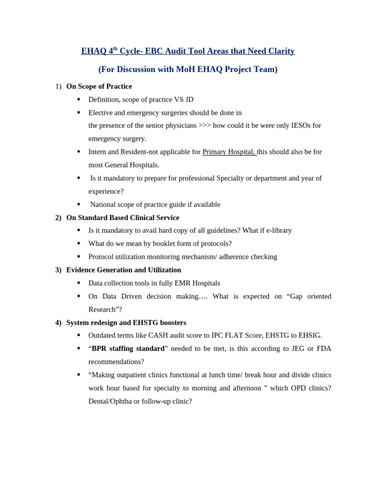 EBC Audit Tool - Areas For Clarity | PDF | Hospital | Patient