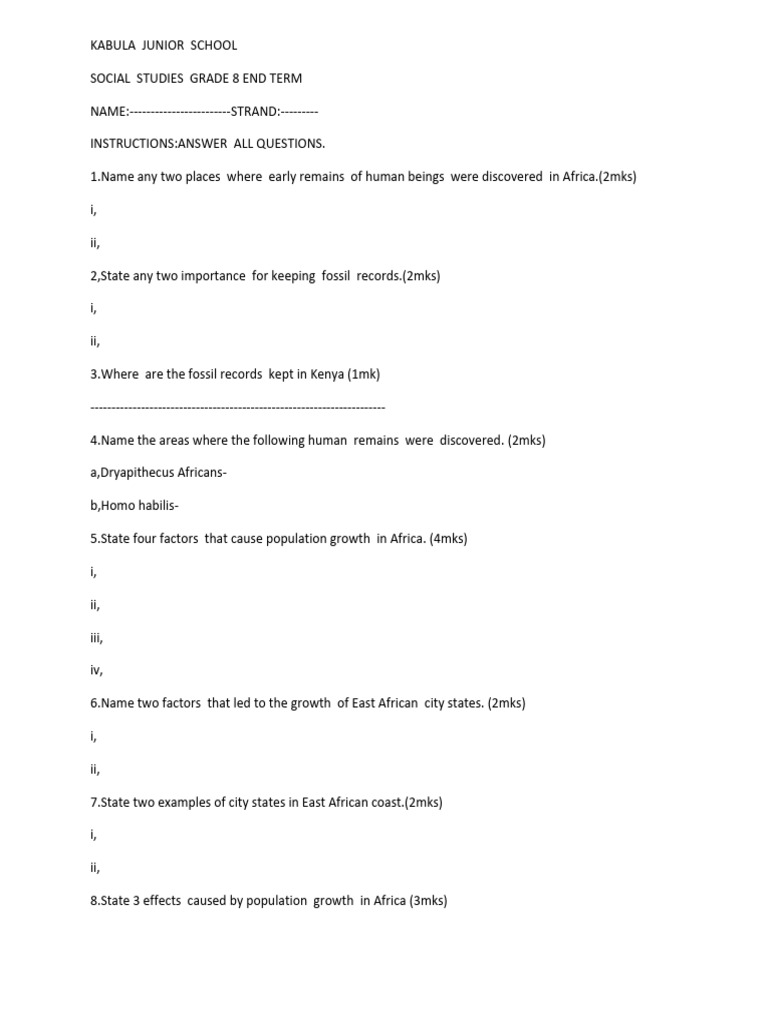 Grade 8 Social Studies Exam Guide | PDF