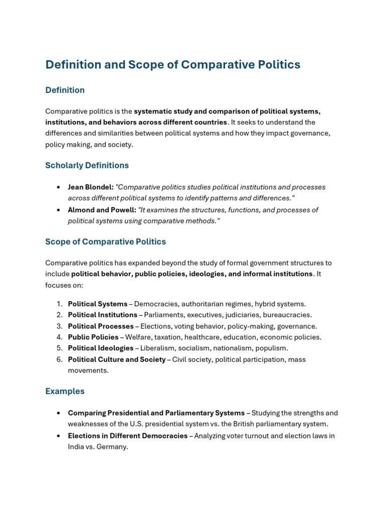 Definition and Scope of Comparative Politics-1 | PDF | System | Institution