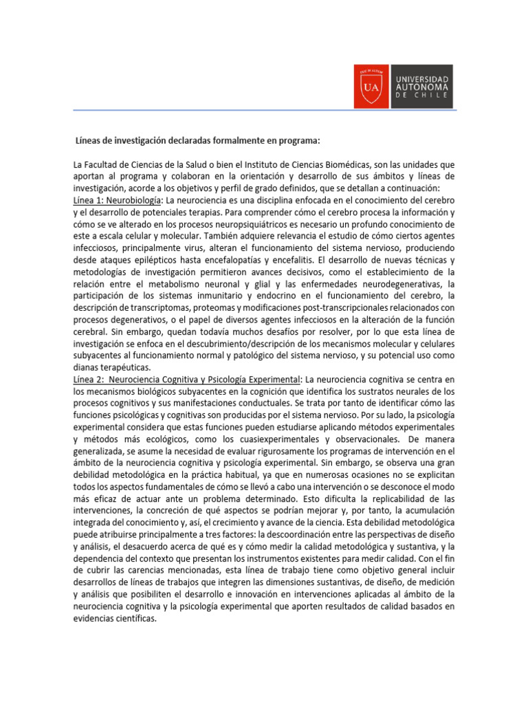 Líneas de Investigación Declaradas Formalmente en Programa | PDF ...