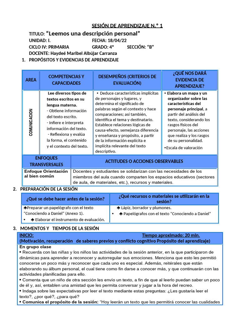 Sesión de Aprendizaje - Subir | PDF | Aprendizaje | Enseñando