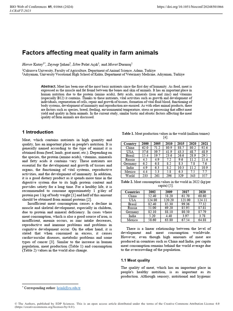 Factors Influencing Meat Quality | PDF | Meat | Fat