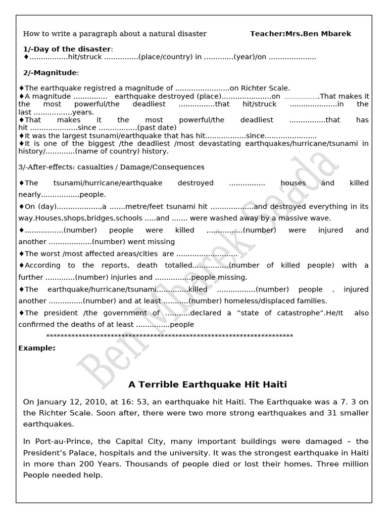 How To Write A Paragraph About A Natural Disaster and A Day | PDF ...