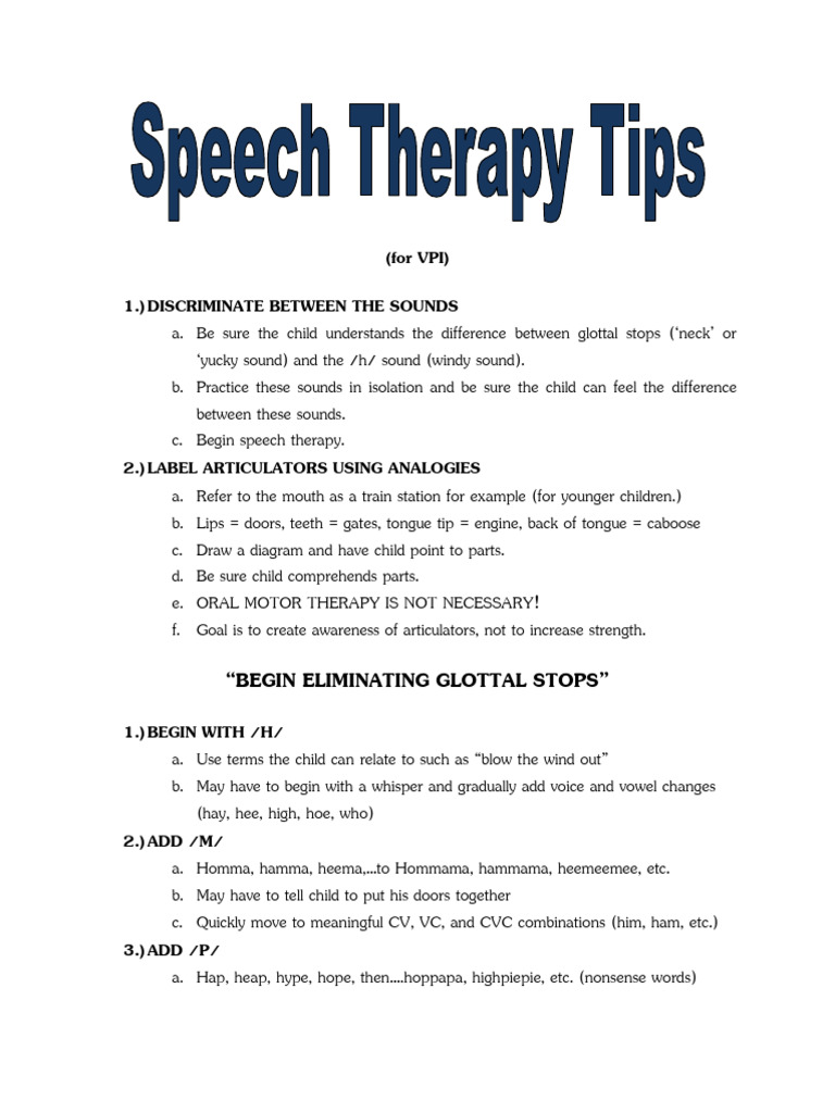 Speech Therapy Tips Handout | PDF | Phonetics | Linguistics