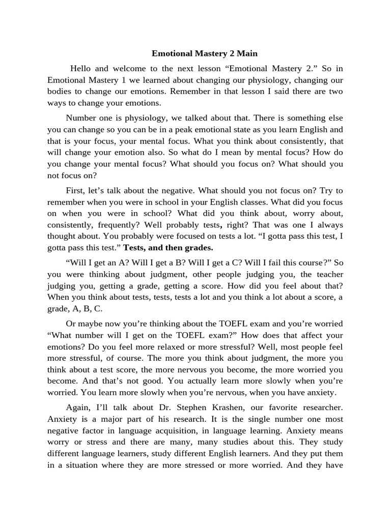 Emotional Mastery 2 Main | PDF | Anxiety | English Language