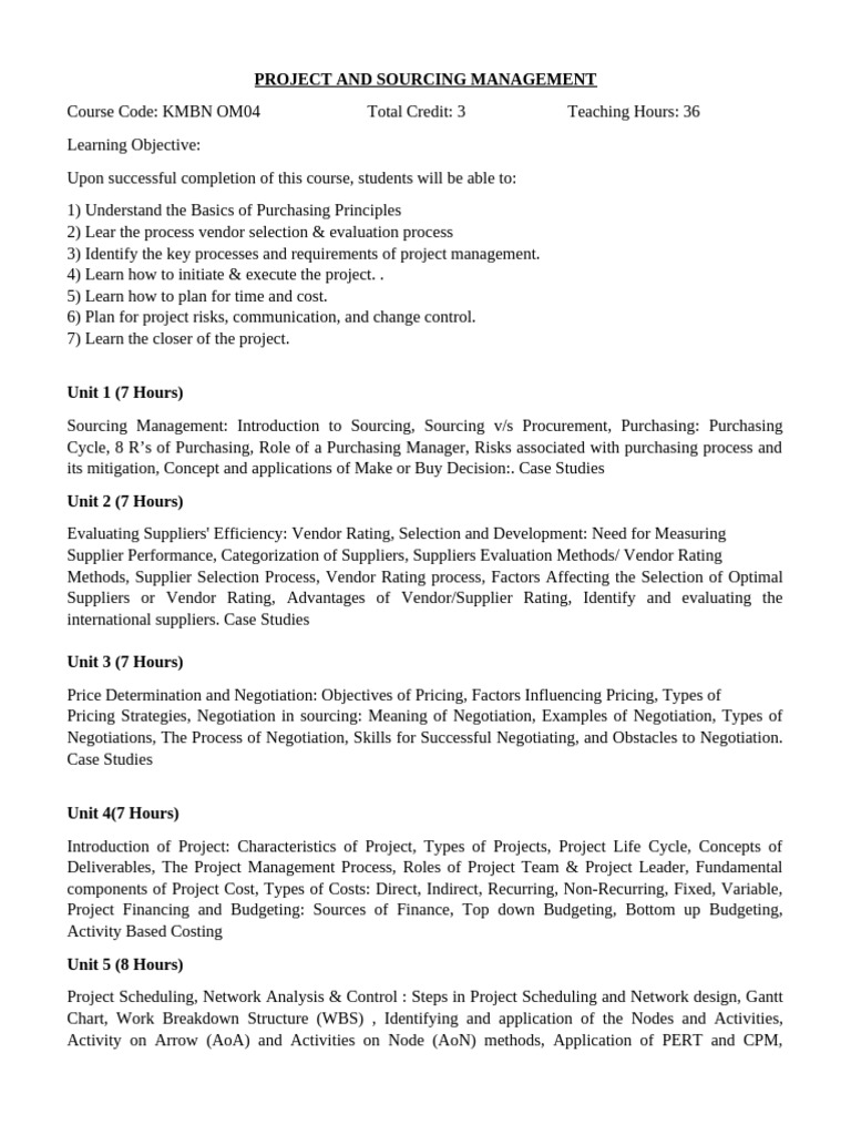 Project and Sourcing UNIT 1, 2,3,4,5 | PDF | Procurement | Supply Chain