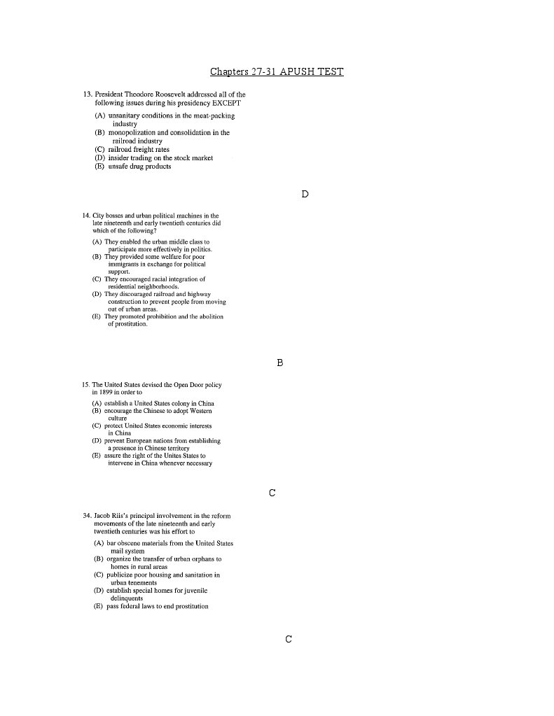 APUSH Unit 6 Test Questions | PDF | Progressive Era | The United States