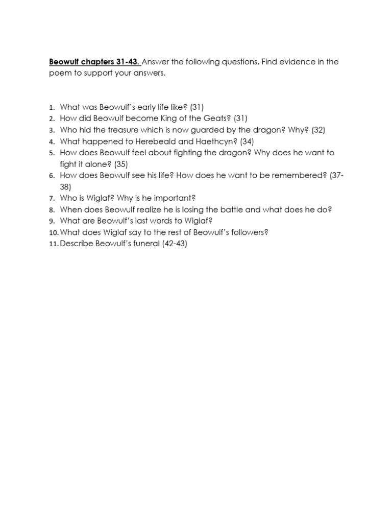 Beowulf Analysis: Chapters 31-43 Insights | PDF