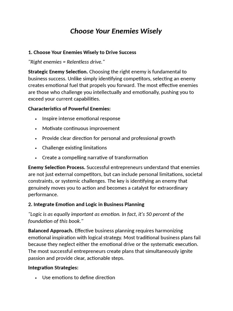 Choose Your Enemies Wisely: A Guide | PDF | Disciplines | Goal