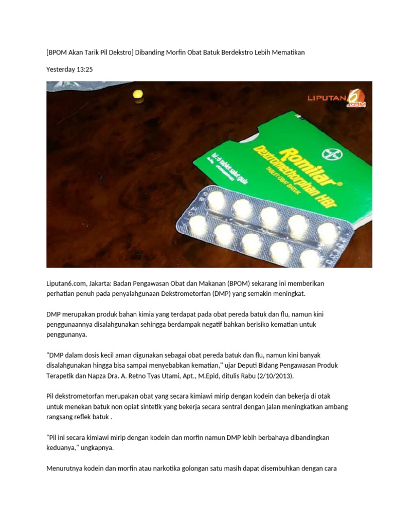 BPOM Tarik Pil Dekstro Berbahaya | PDF