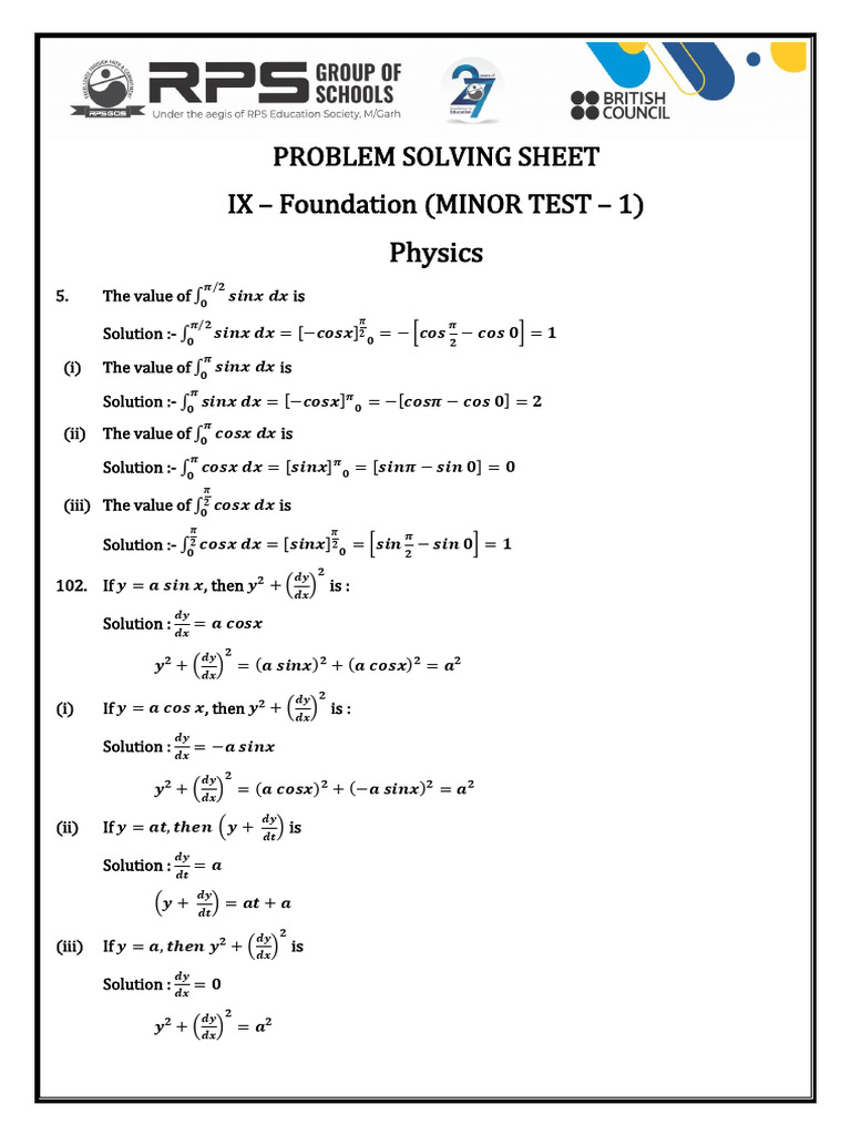 PROBLEM SOLVING SHEET IX-Foundation (Minor Test-1) (07-05-2025) | PDF ...