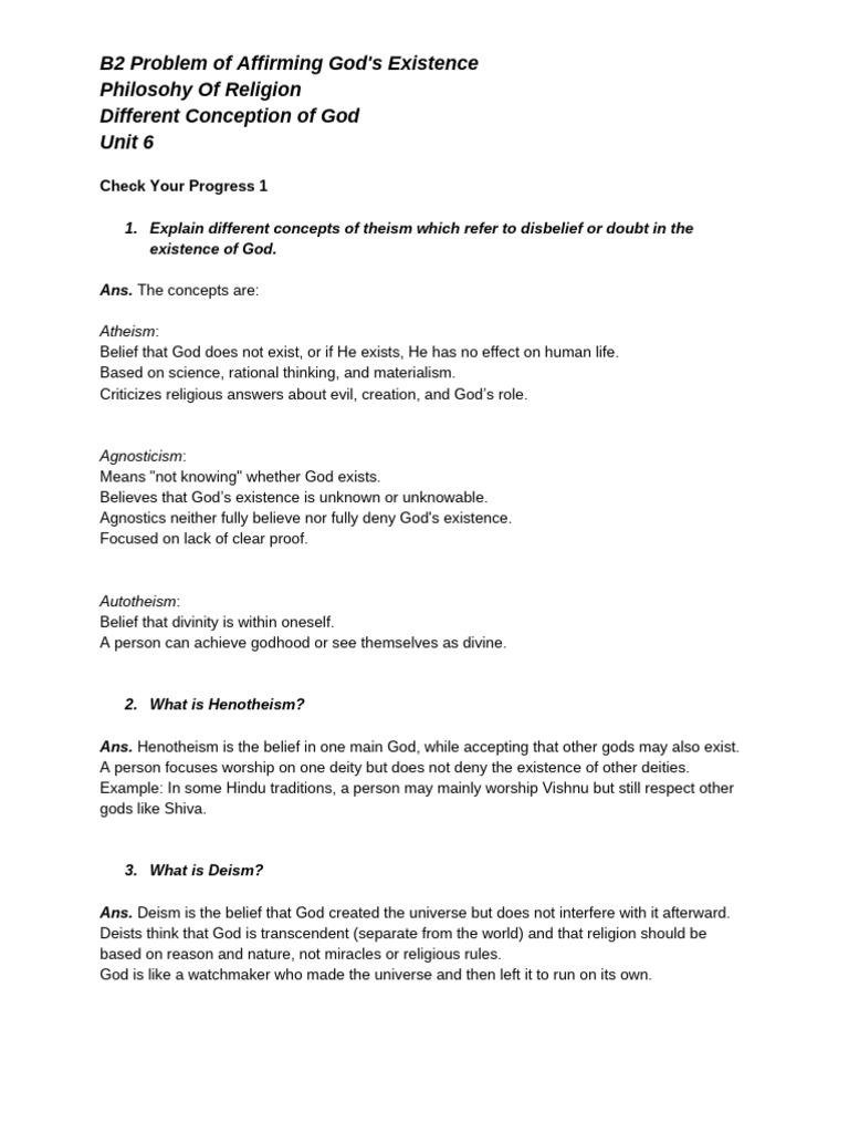 Unit 6 Different Conception of God | PDF | Theism | Monotheism