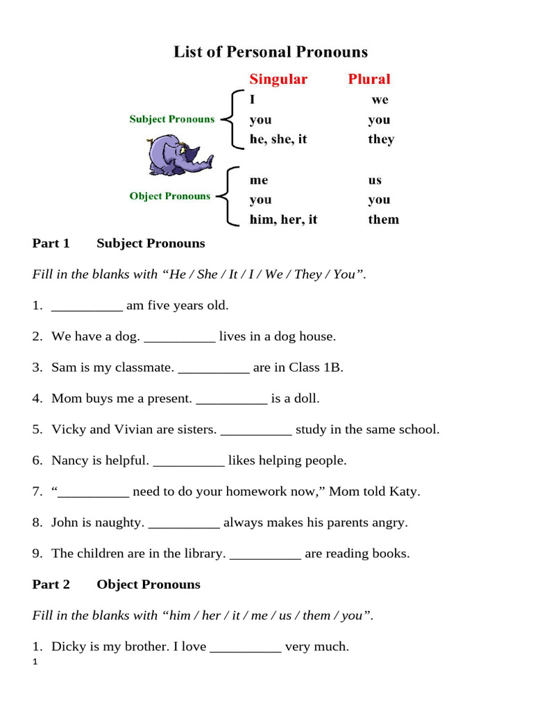 Subject and Object Pronouns | PDF