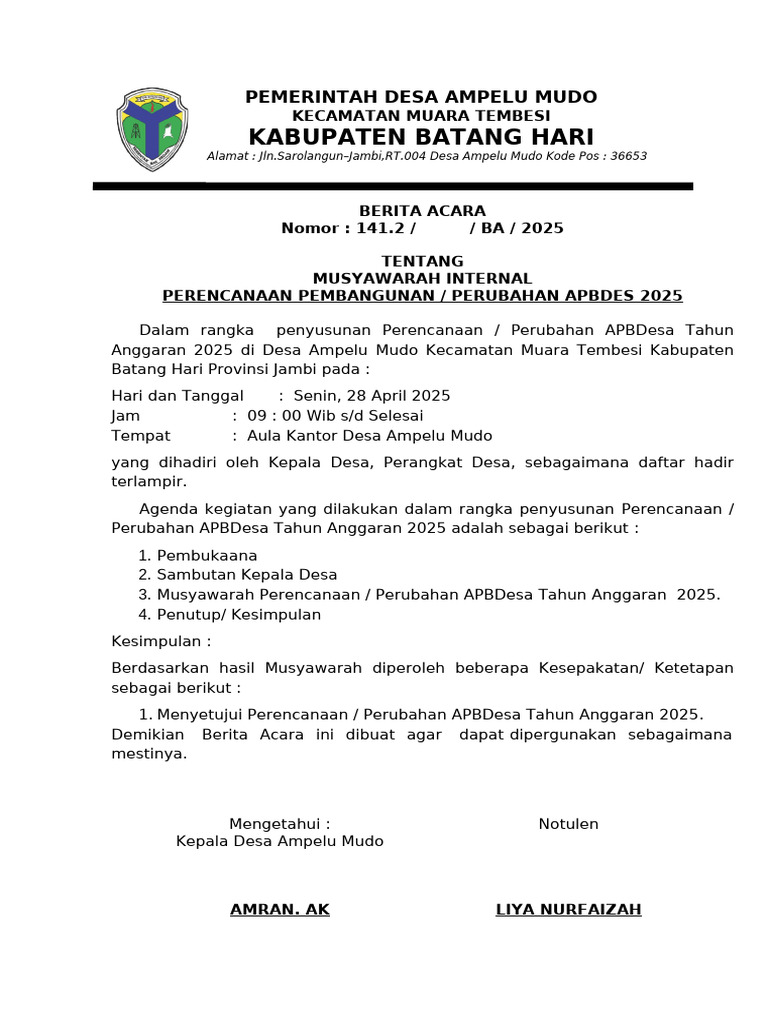 Dokumen Perubahan Apbdes 2025' | PDF