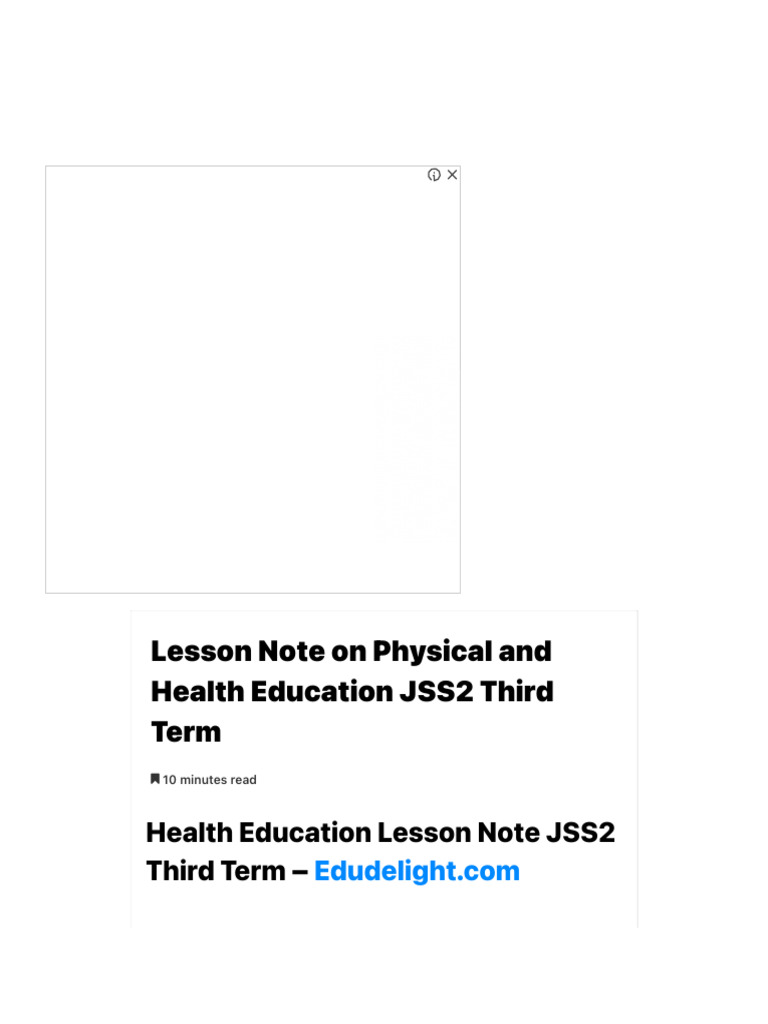 Lesson Note On Physical and Health Education JSS2 Third Term | PDF | Foot | Legal Liability