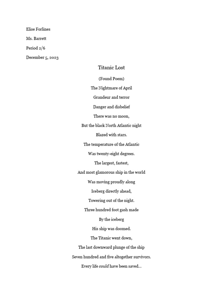 Elise Forlines - Q2 Extra Credit - Poetry Reading & Printing | PDF