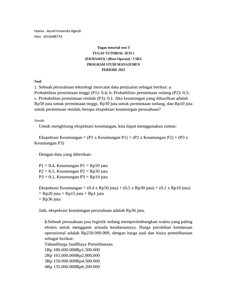 Tugas 1 Riset Operasi | PDF