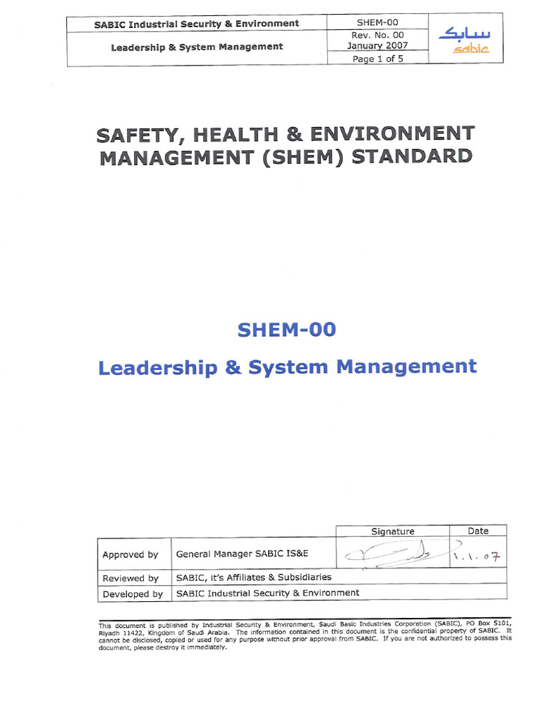 SHEM-00 Leadership & System Management Rev 00 Jan 07 | PDF | Audit | Regulatory Compliance
