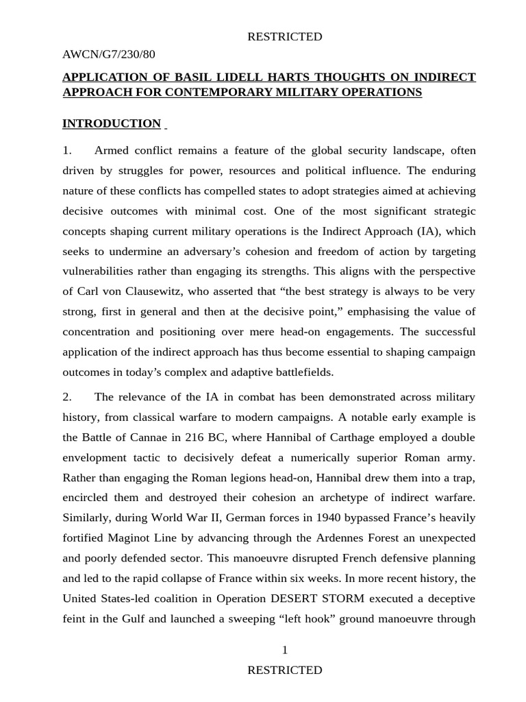 Liddell Hart's Indirect Approach in Warfare | PDF | Maneuver Warfare ...
