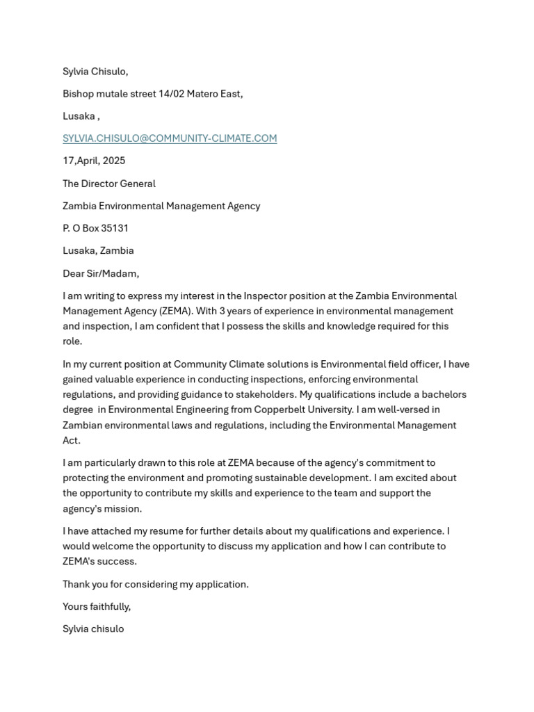 Application Letter ZEMA | PDF