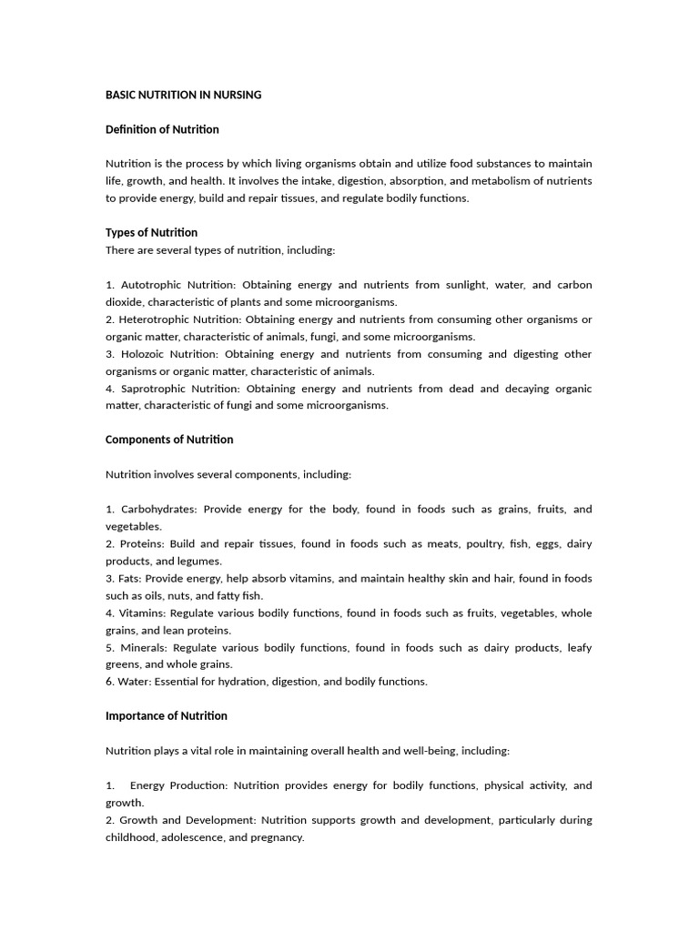 BASIC NUTRITION in Nursing 2 | PDF | Nutrition | Diet & Nutrition