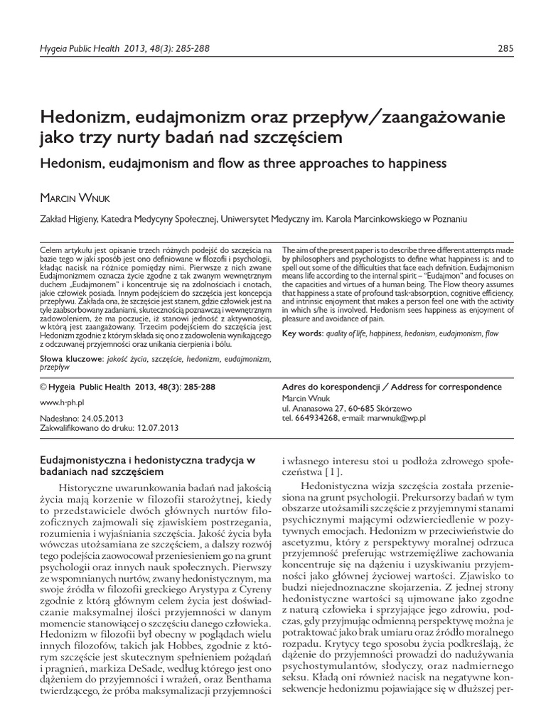 Hedonizm Eudajmonizm I Flow Intro | PDF